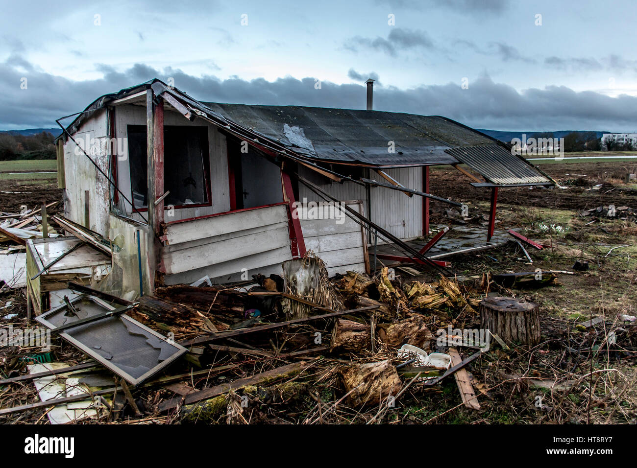 Old creepy dark abandoned destructive dirty house with broken windows ...
