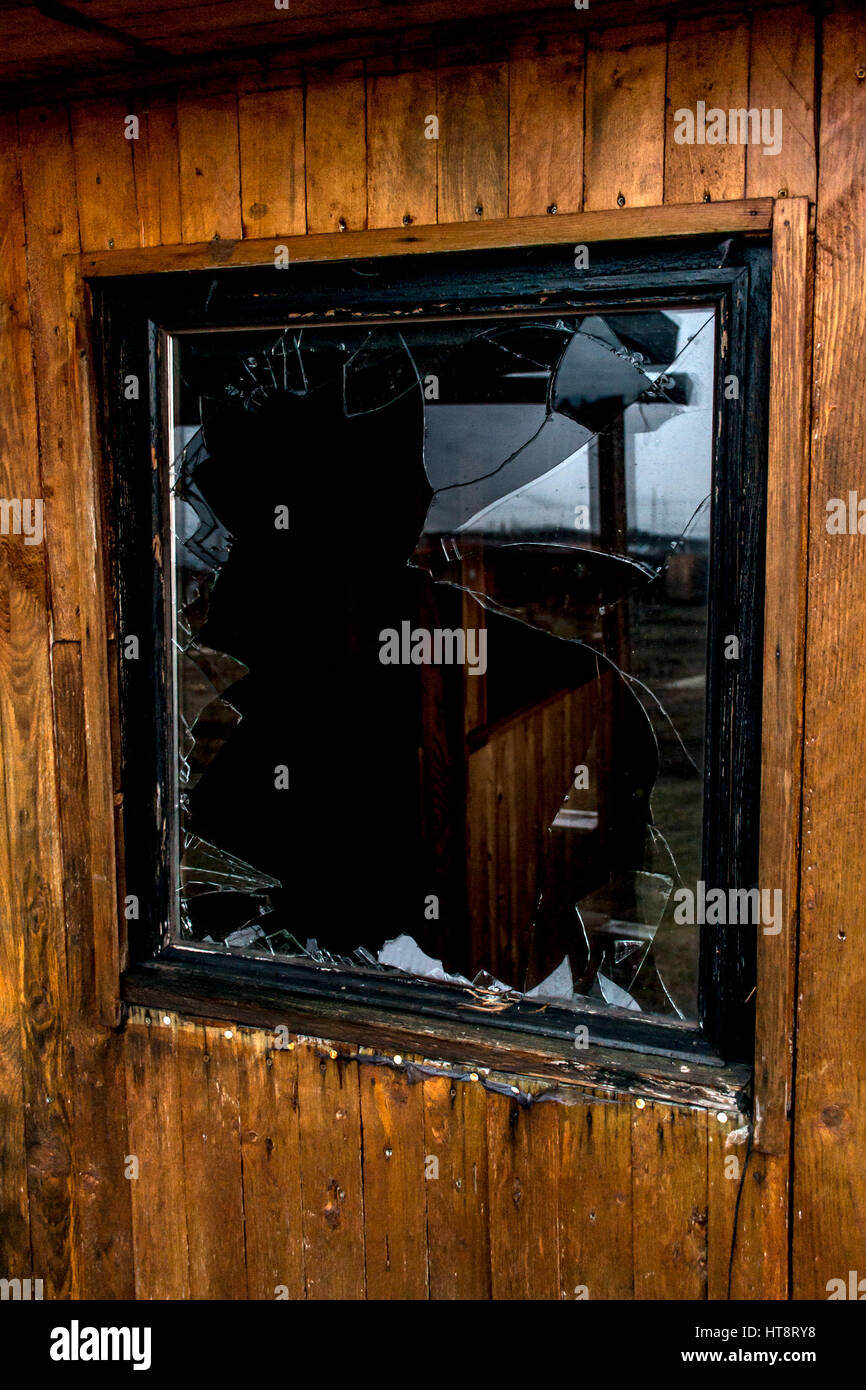 Old creepy dark abandoned destructive dirty house with broken windows ...