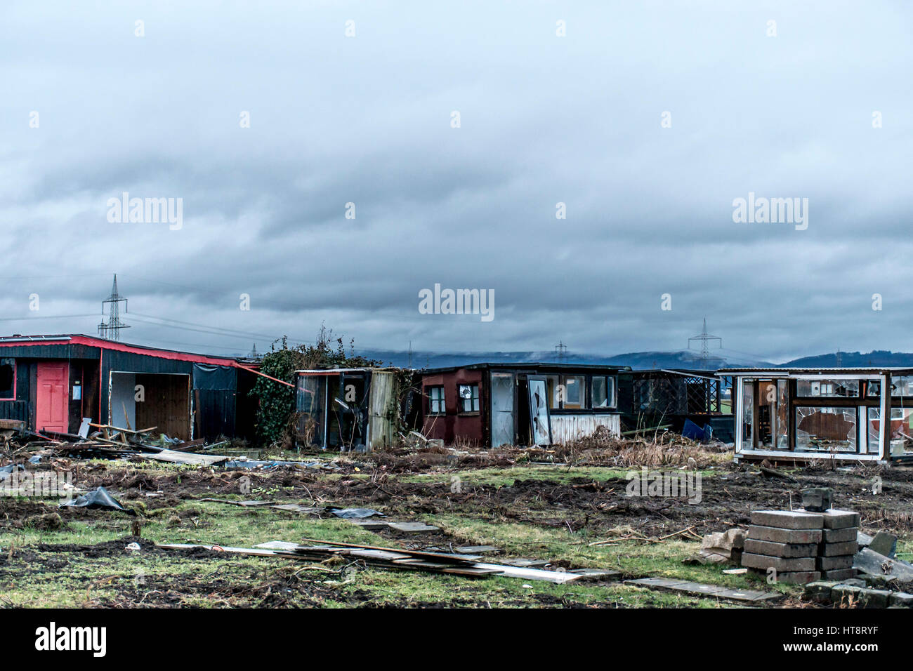 Old creepy dark abandoned destructive dirty house with broken windows ...