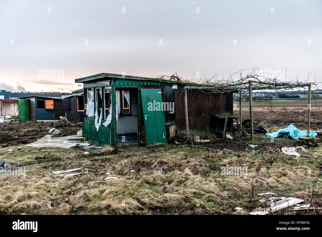 Old creepy dark abandoned destructive dirty house with broken windows ...