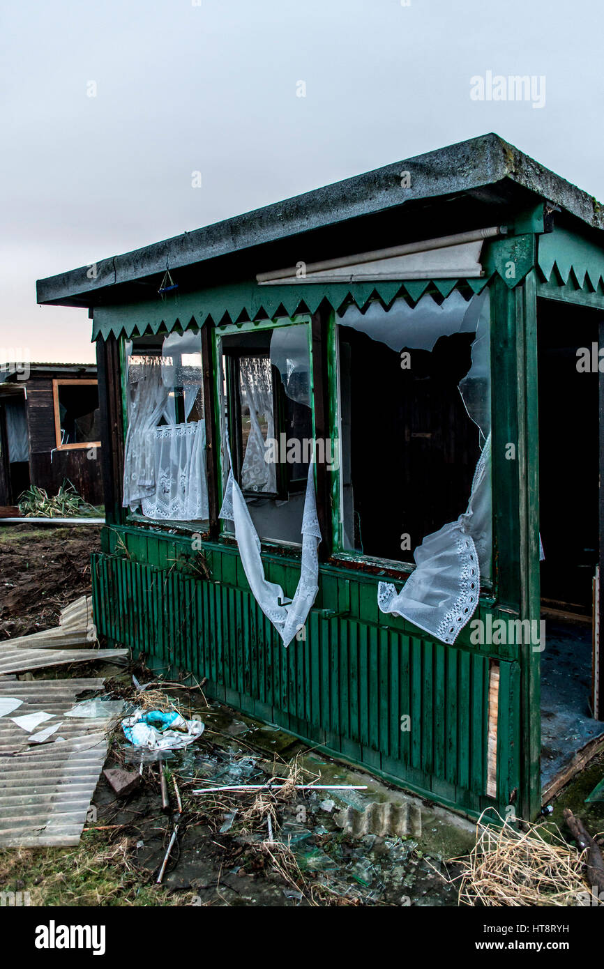 Old creepy dark abandoned destructive dirty house with broken windows ...