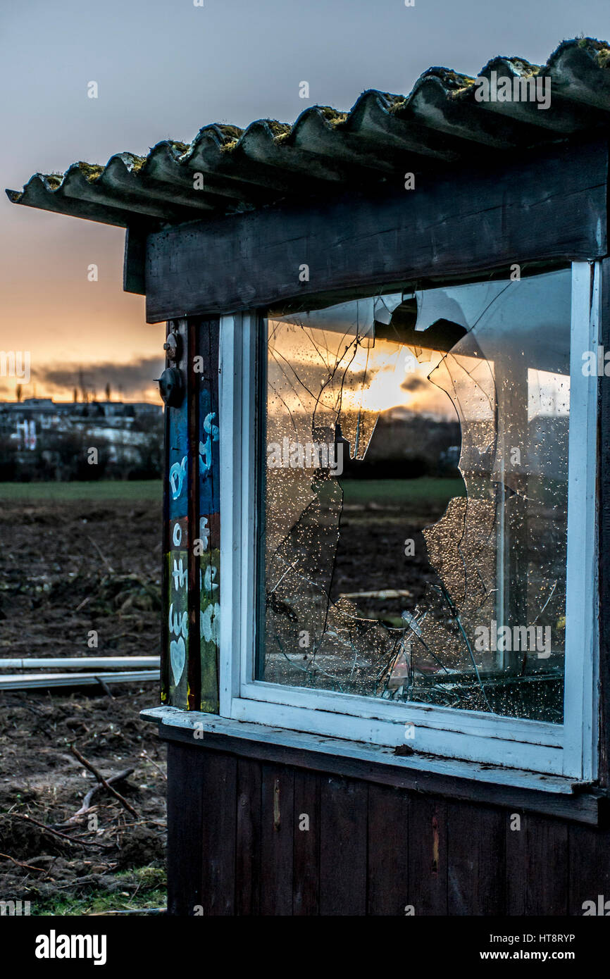 Old creepy dark abandoned destructive dirty house with broken windows ...