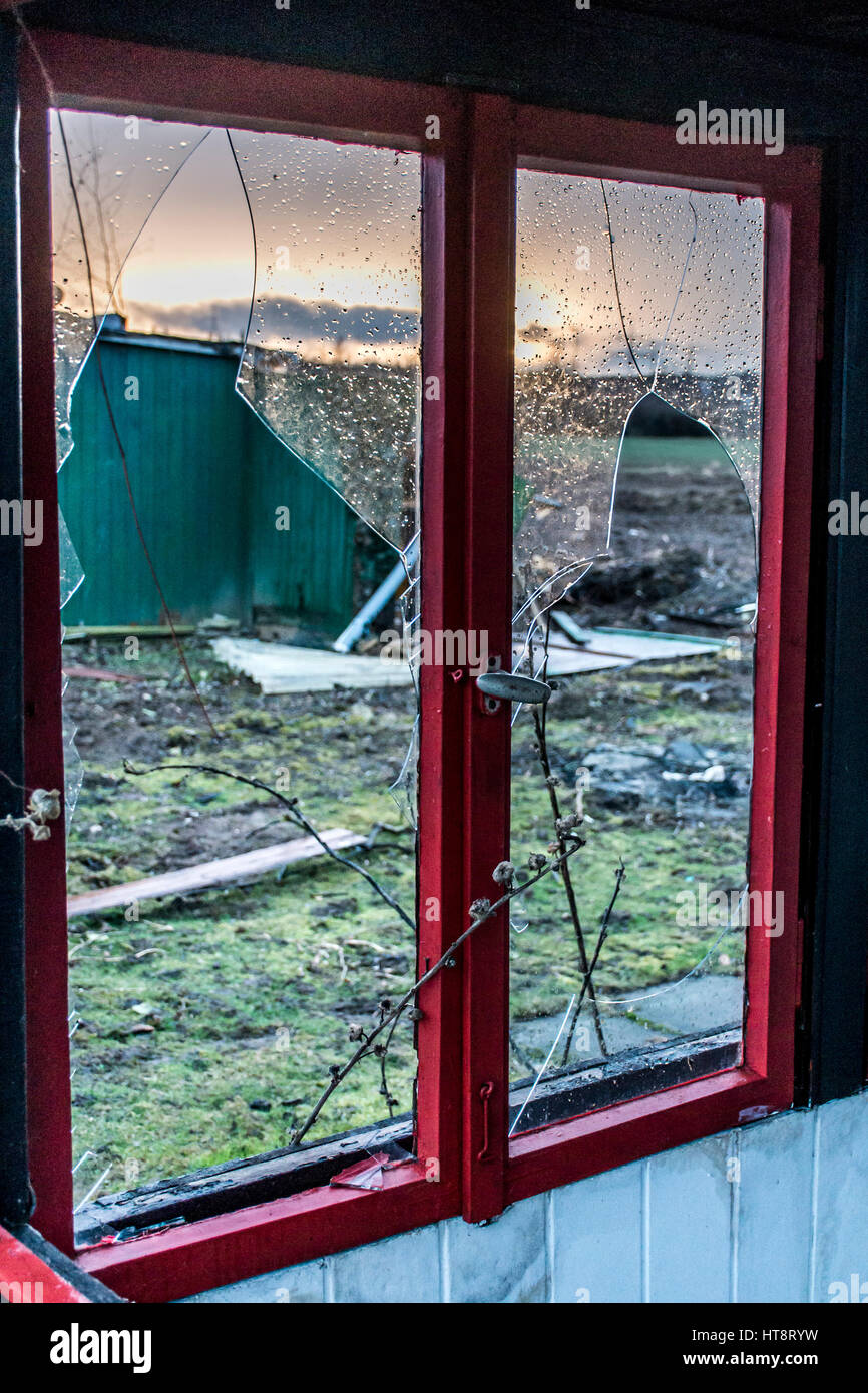 Old creepy dark abandoned destructive dirty house with broken windows ...