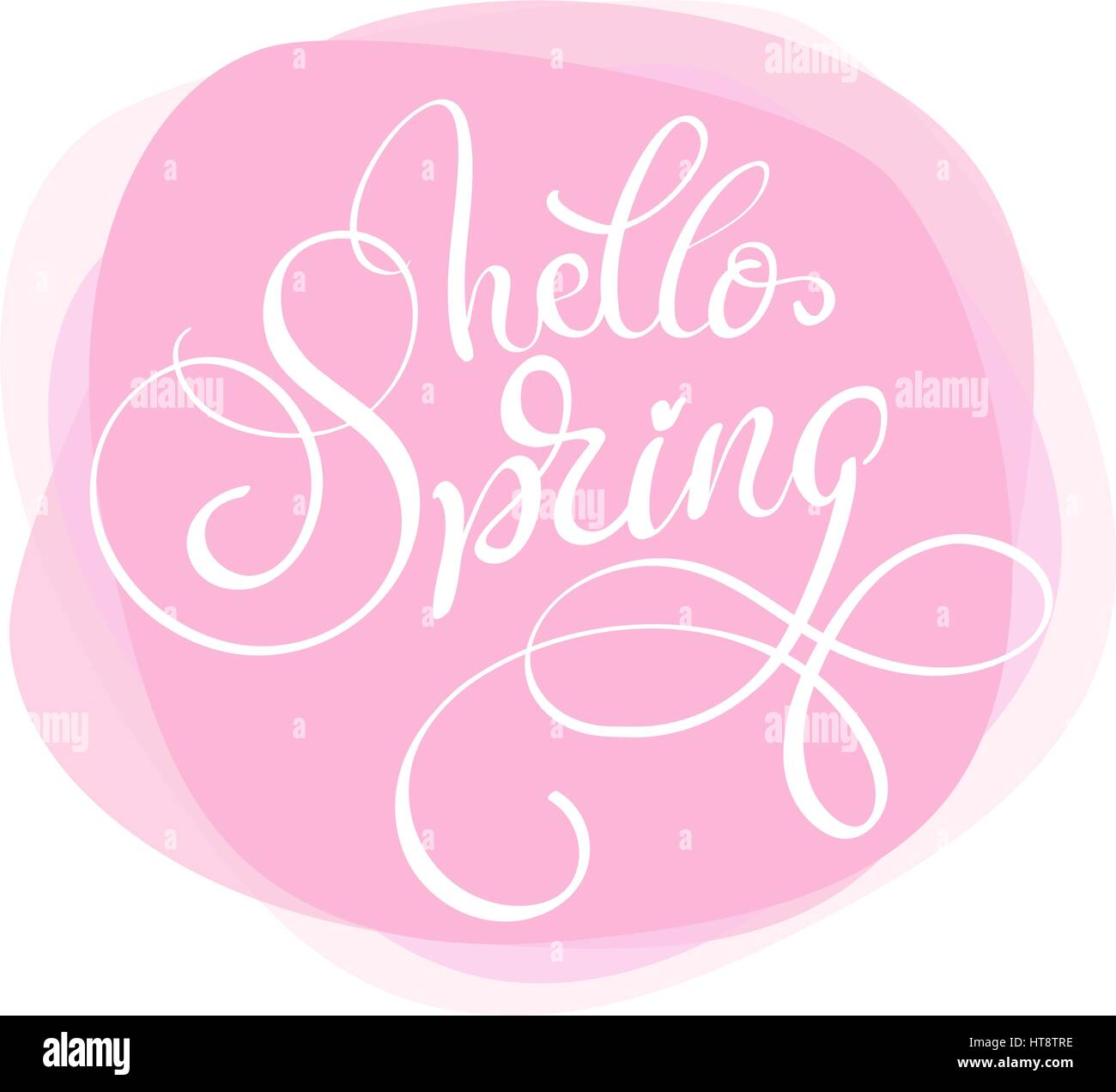 text hello spring on pink background. Calligraphy lettering Vector ...