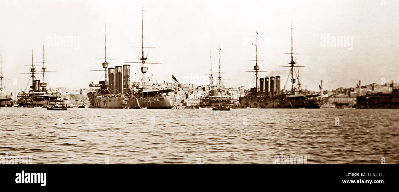 Royal Navy warships in Malta - early 1900s Stock Photo - Alamy