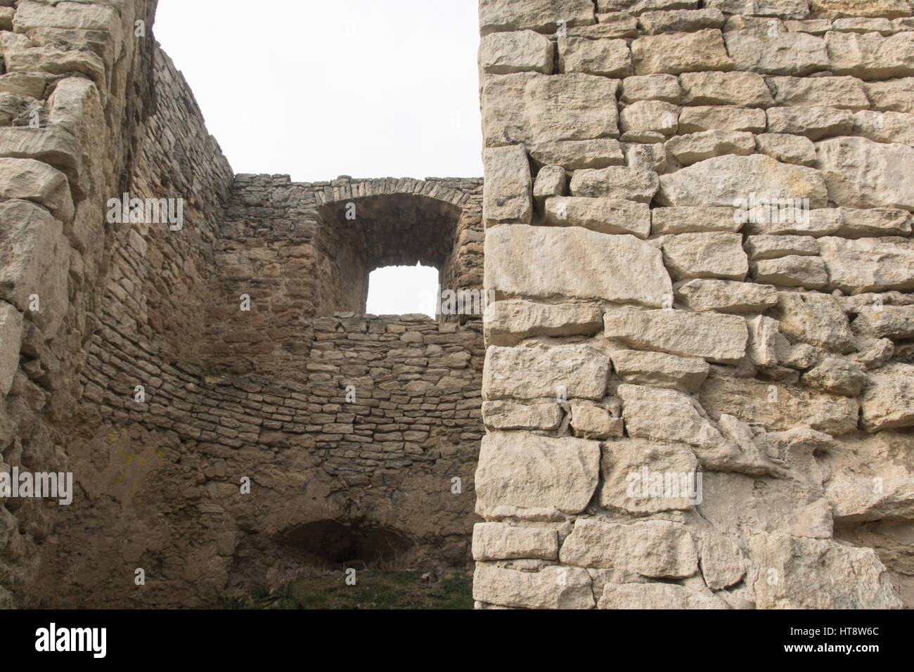 ruins of old medieval castle made of limestone in poland city of ilza ...