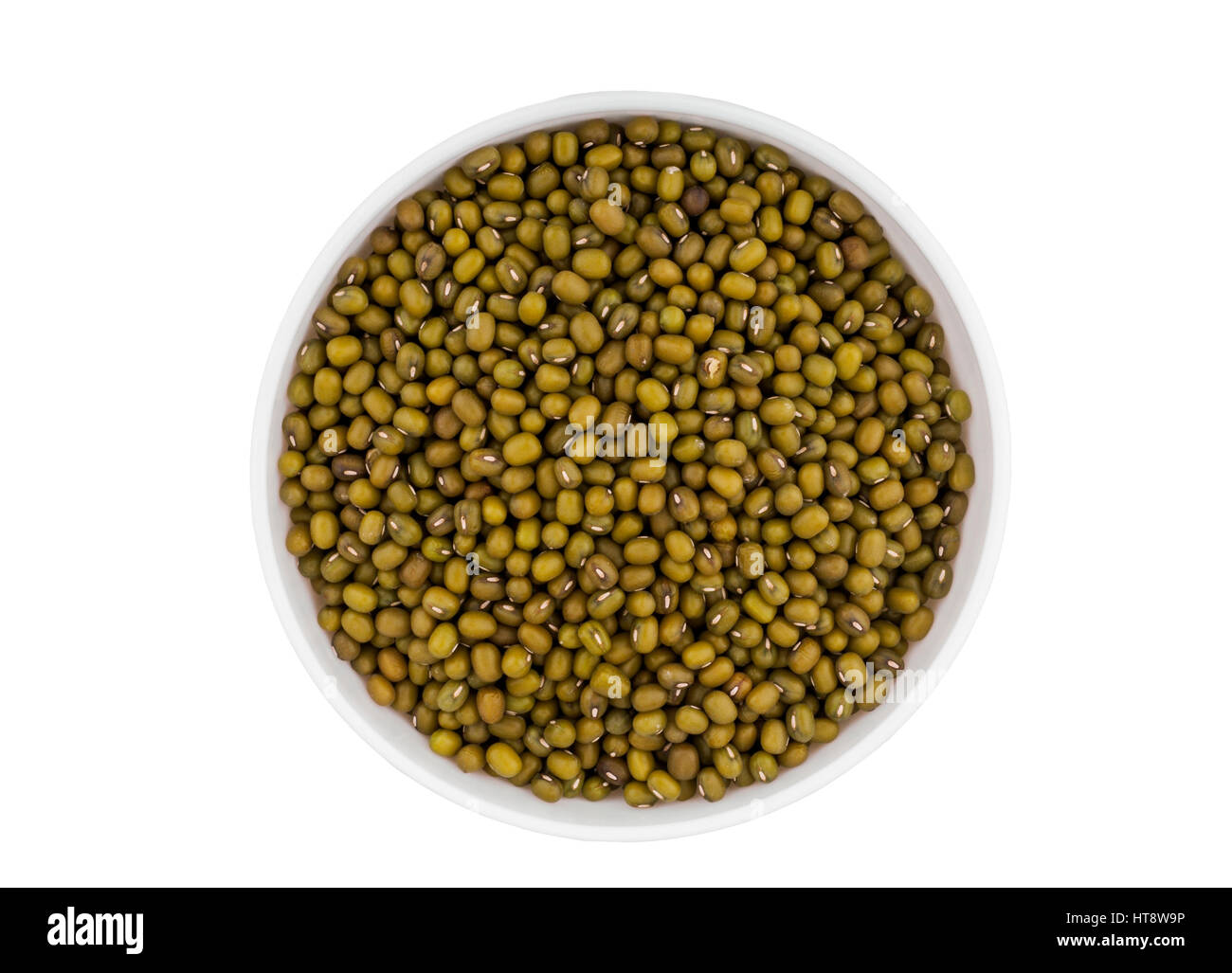 Green mung beans in bowl isolated on white background Stock Photo - Alamy