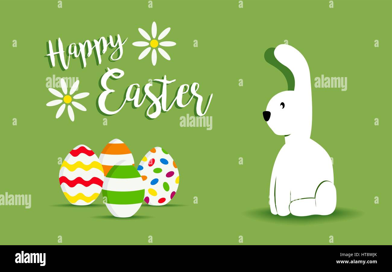 Happy Easter holiday celebration design with colorful eggs and white ...
