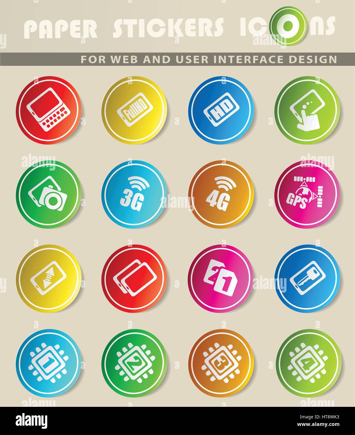 Mobile or cell phone, smartphone, specifications and functions icons ...