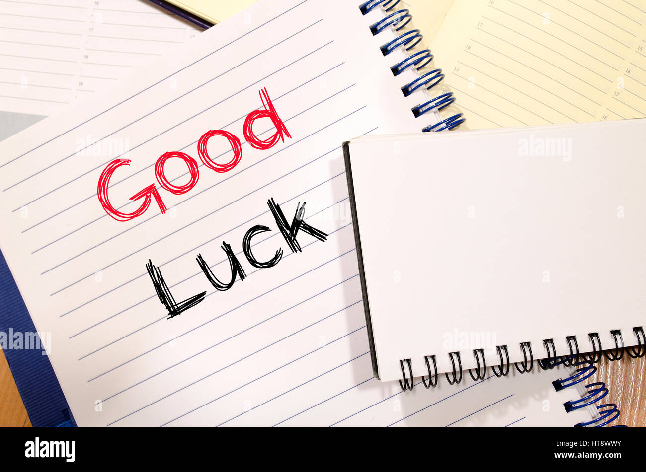 Good luck text concept write on notebook Stock Photo - Alamy