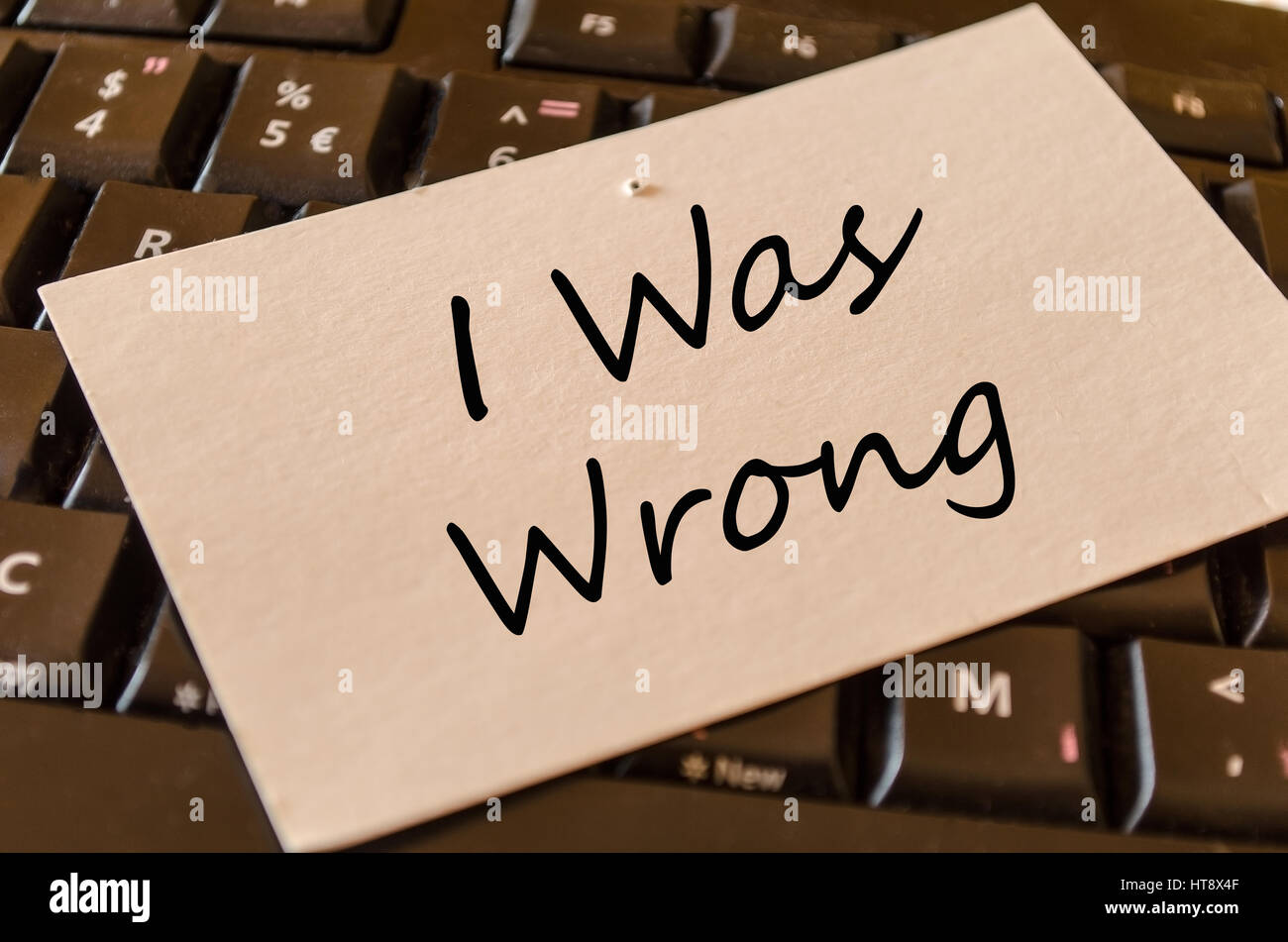 I was wrong text concept over dark computer keyboard background Stock ...