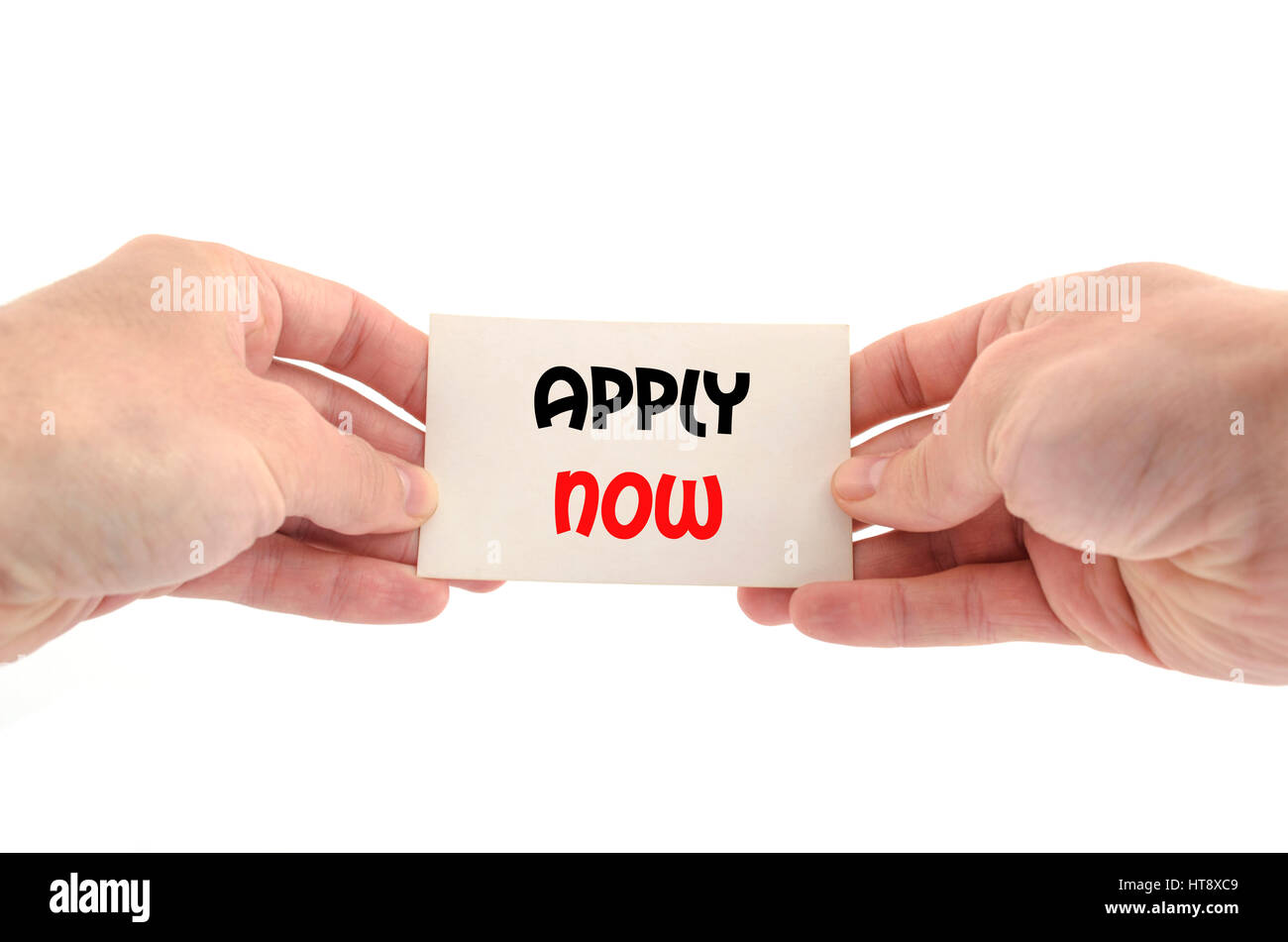 Apply now text concept isolated over white background Stock Photo - Alamy