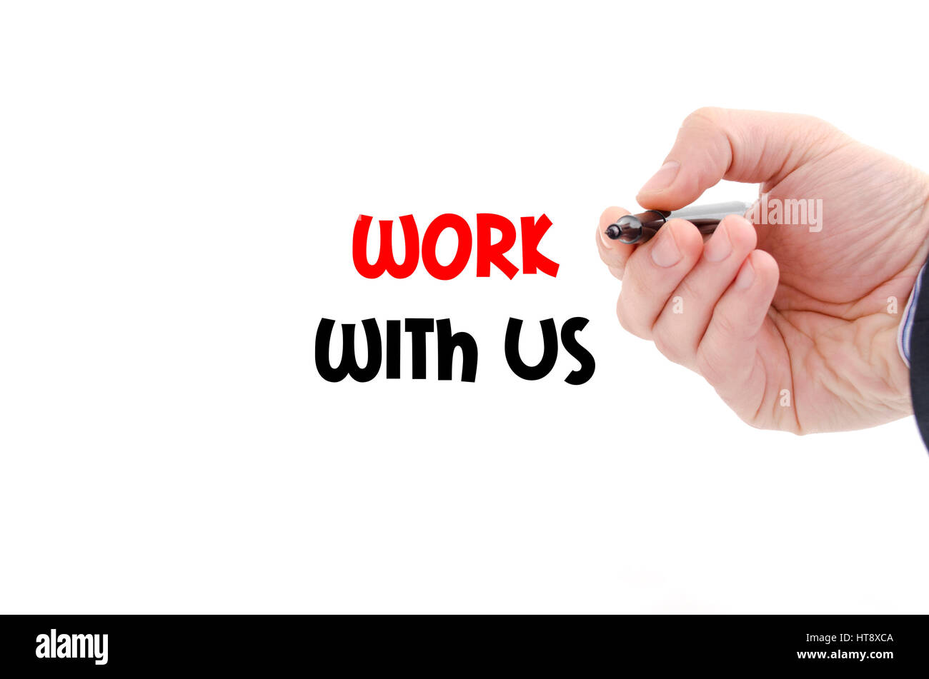 Work with us text concept isolated over white background Stock Photo ...