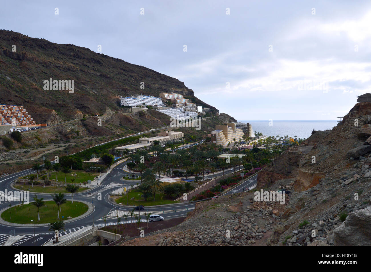 Overview of several hotels at Taurito Gran Canaria, Spain Stock Photo ...