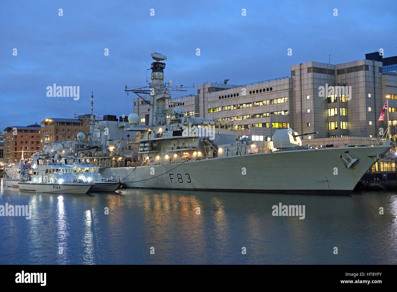 View of the Type 23 frigate HMS St Albans of the UK Royal Navy moored ...