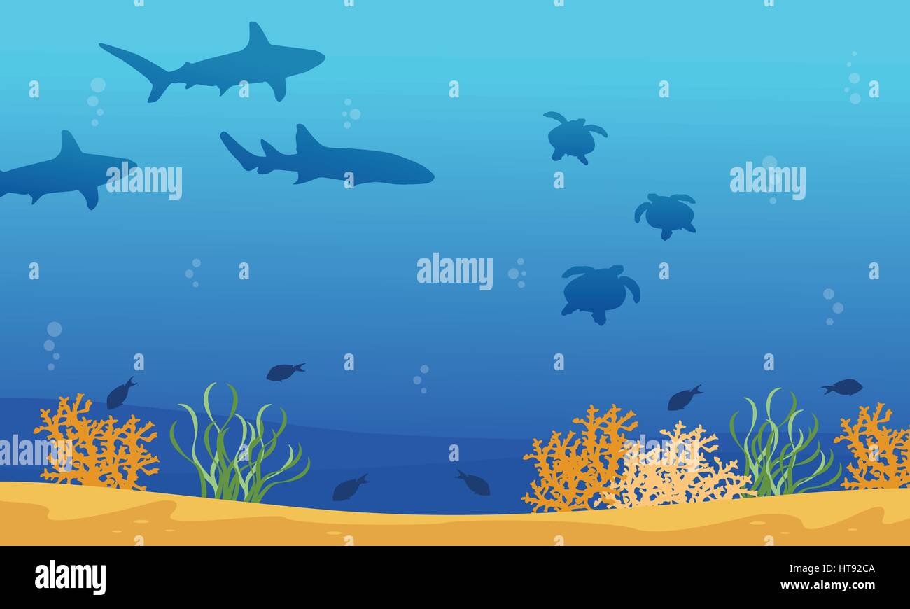 Landscape of underwater with shark and turtle Stock Vector Image & Art ...