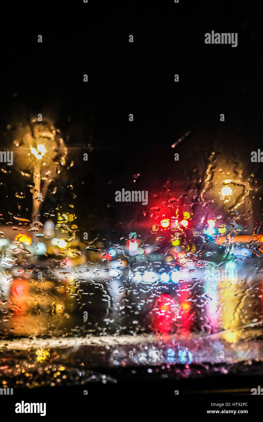 Night Traffic Lights Seen Through a Rain Blurred Car Windshield Stock ...