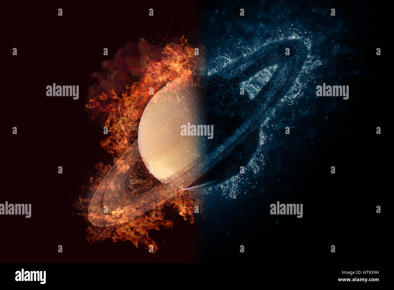 Planet Saturn in fire and water. Concept sci-fi artwork Stock Photo - Alamy