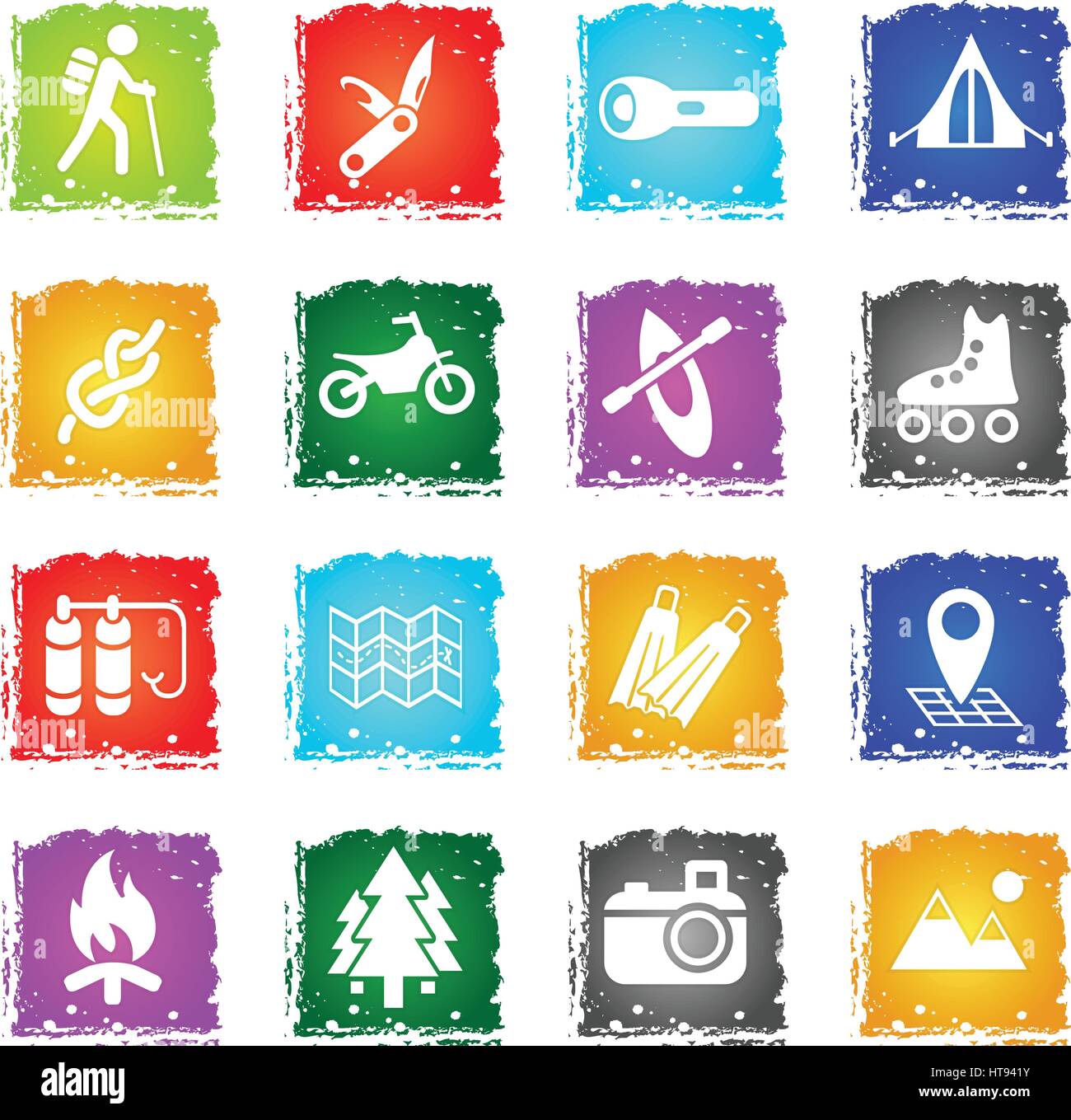 Active recreation simply icons in grunge style for user interface ...