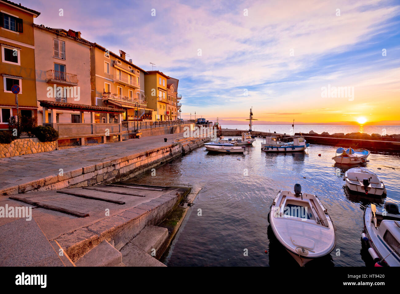 Moscenicka draga village waterfront at dawn, Kvarner bay of Croatia ...