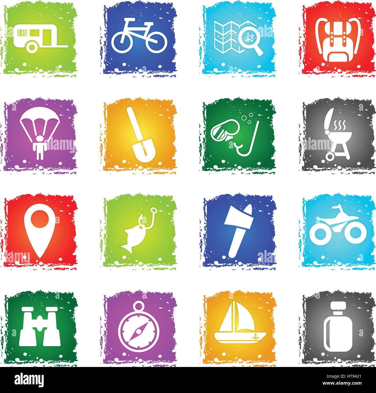 active recreation web icons in grunge style for user interface design ...