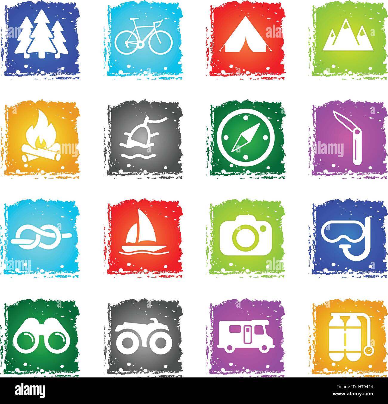 Active recreation simply icons in grunge style for user interface ...