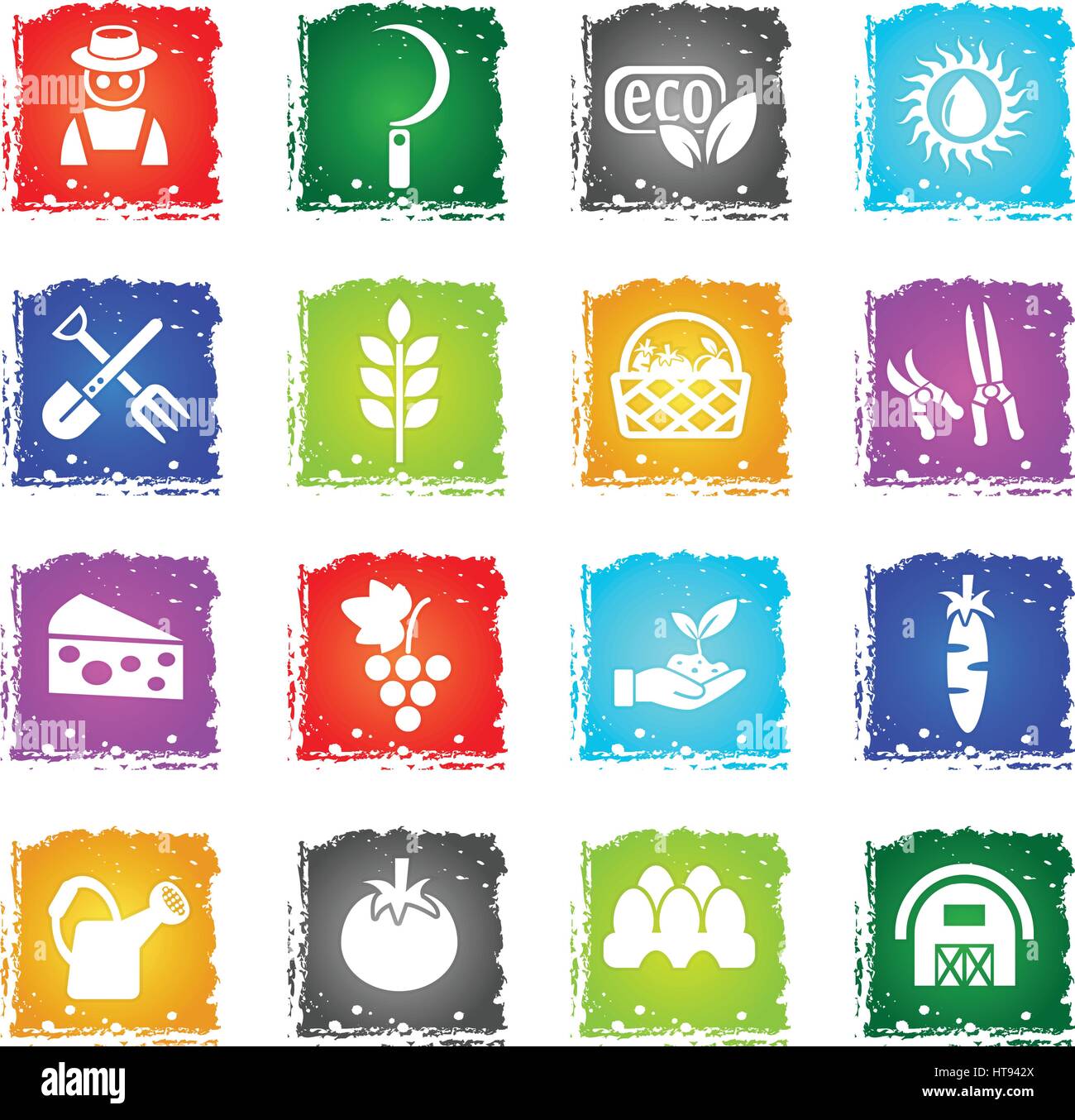 agriculture web icons in grunge style for user interface design Stock ...