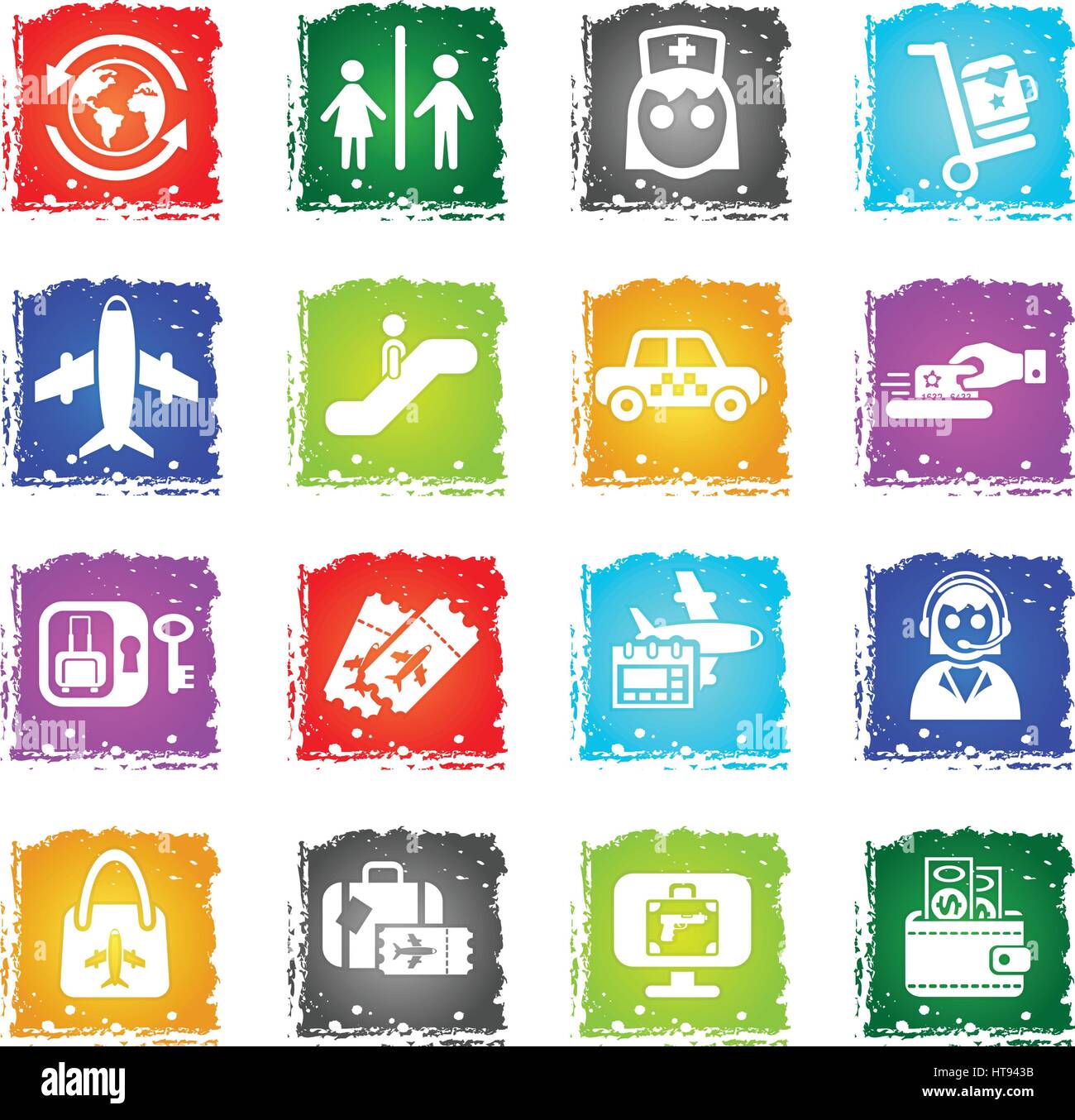 airport web icons in grunge style for user interface design Stock ...