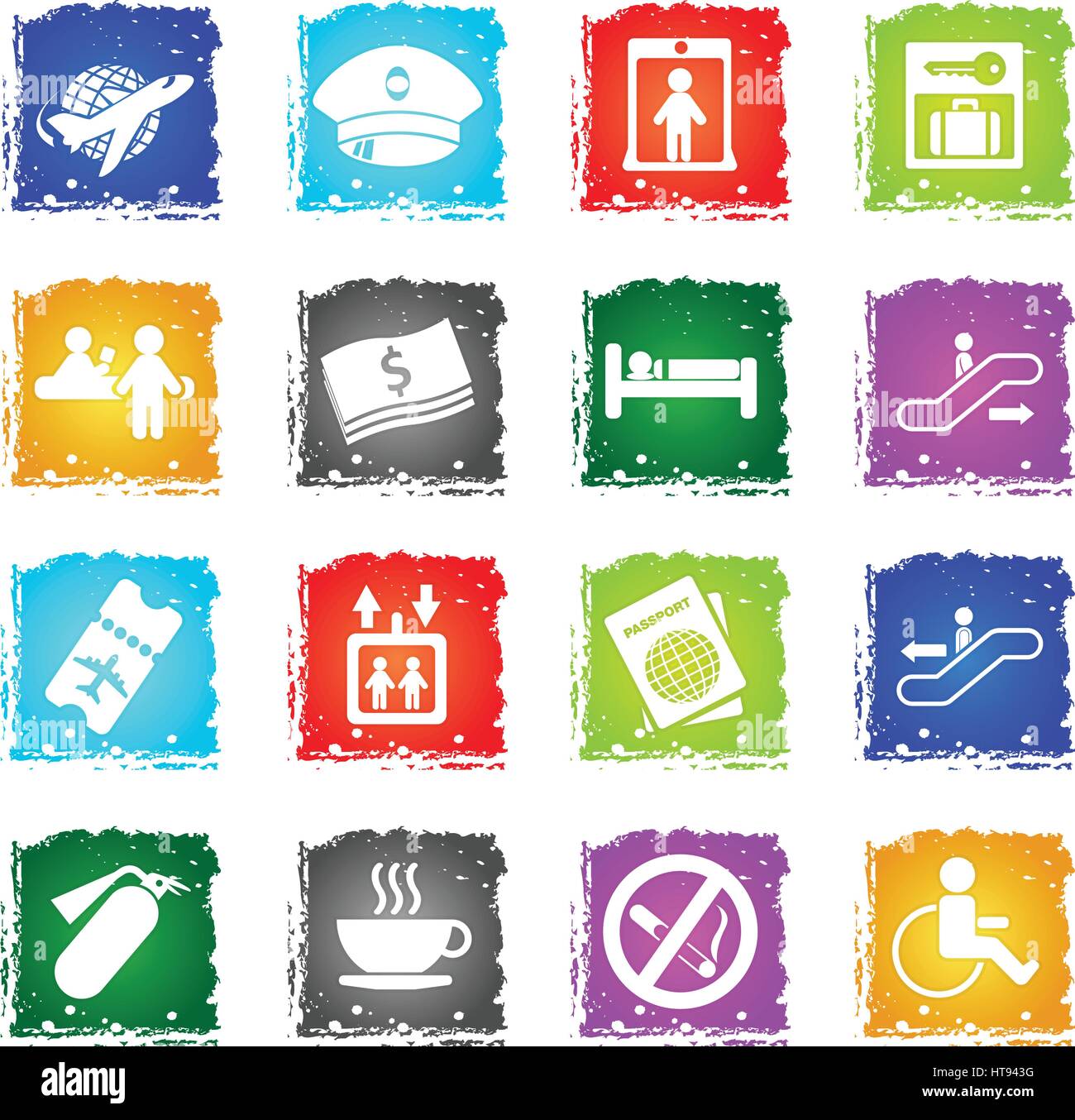 Airport simply symbols in grunge style for user interface design Stock ...