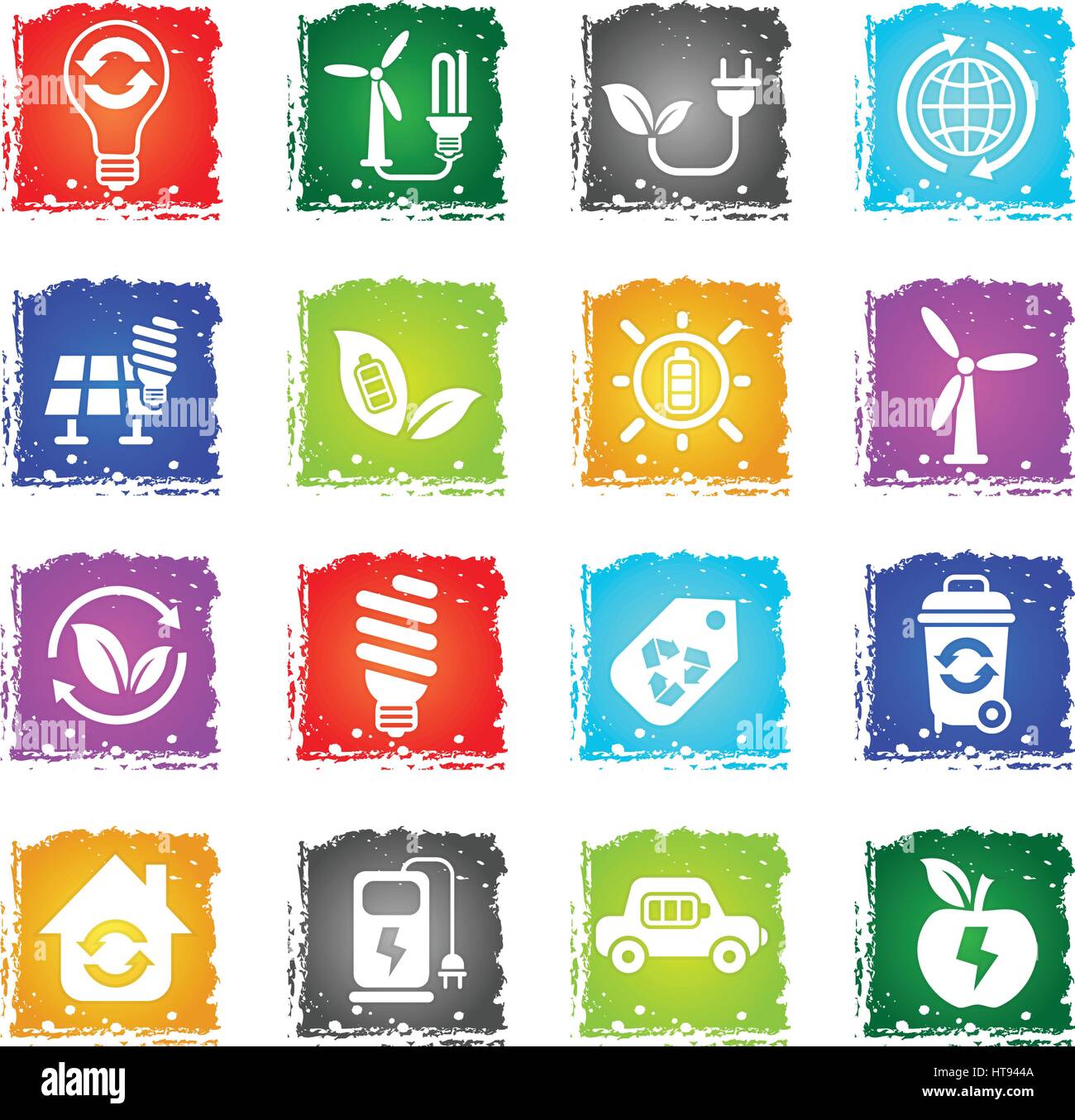 alternative energy web icons in grunge style for user interface design ...