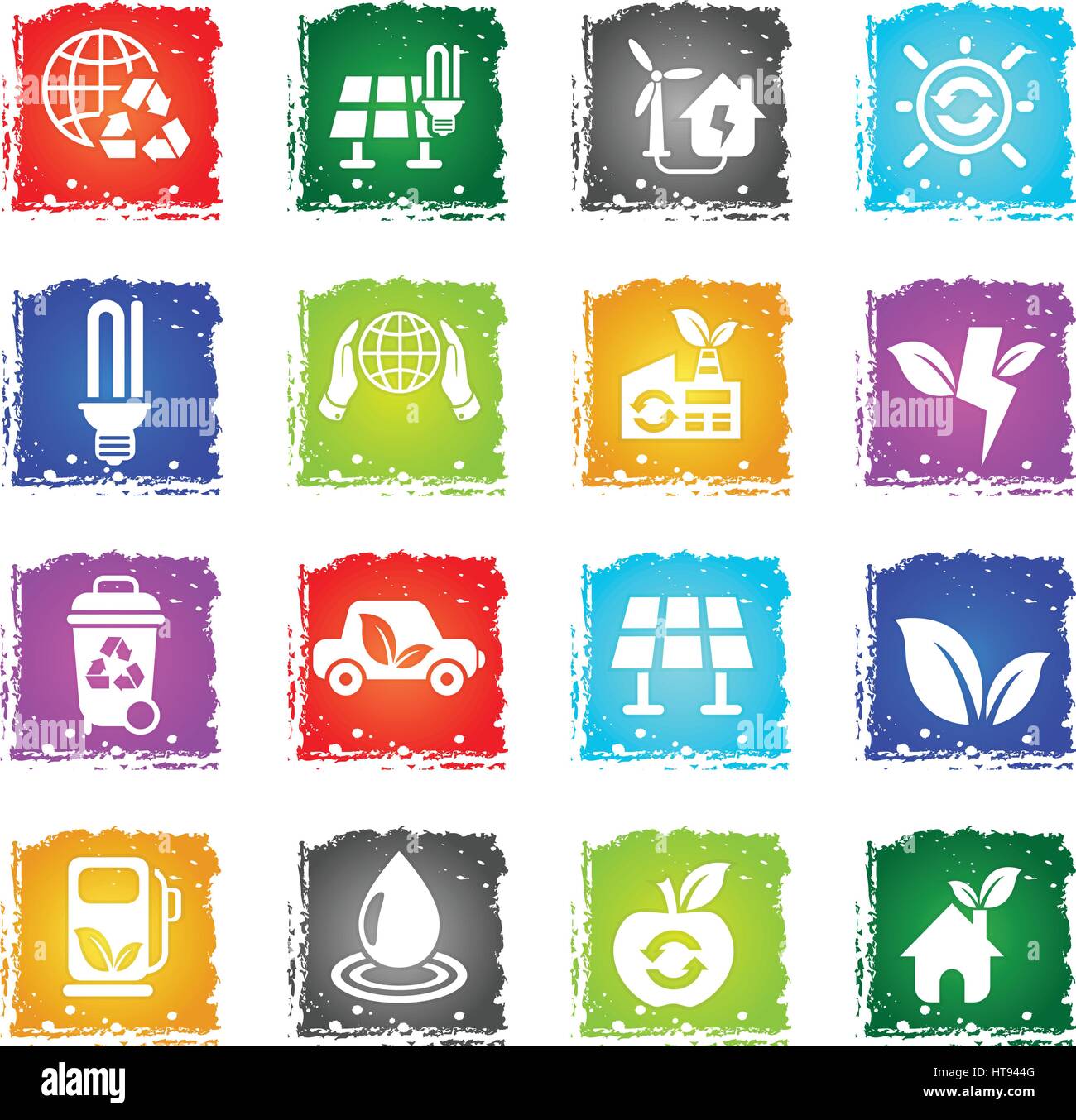 alternative energy web icons in grunge style for user interface design ...