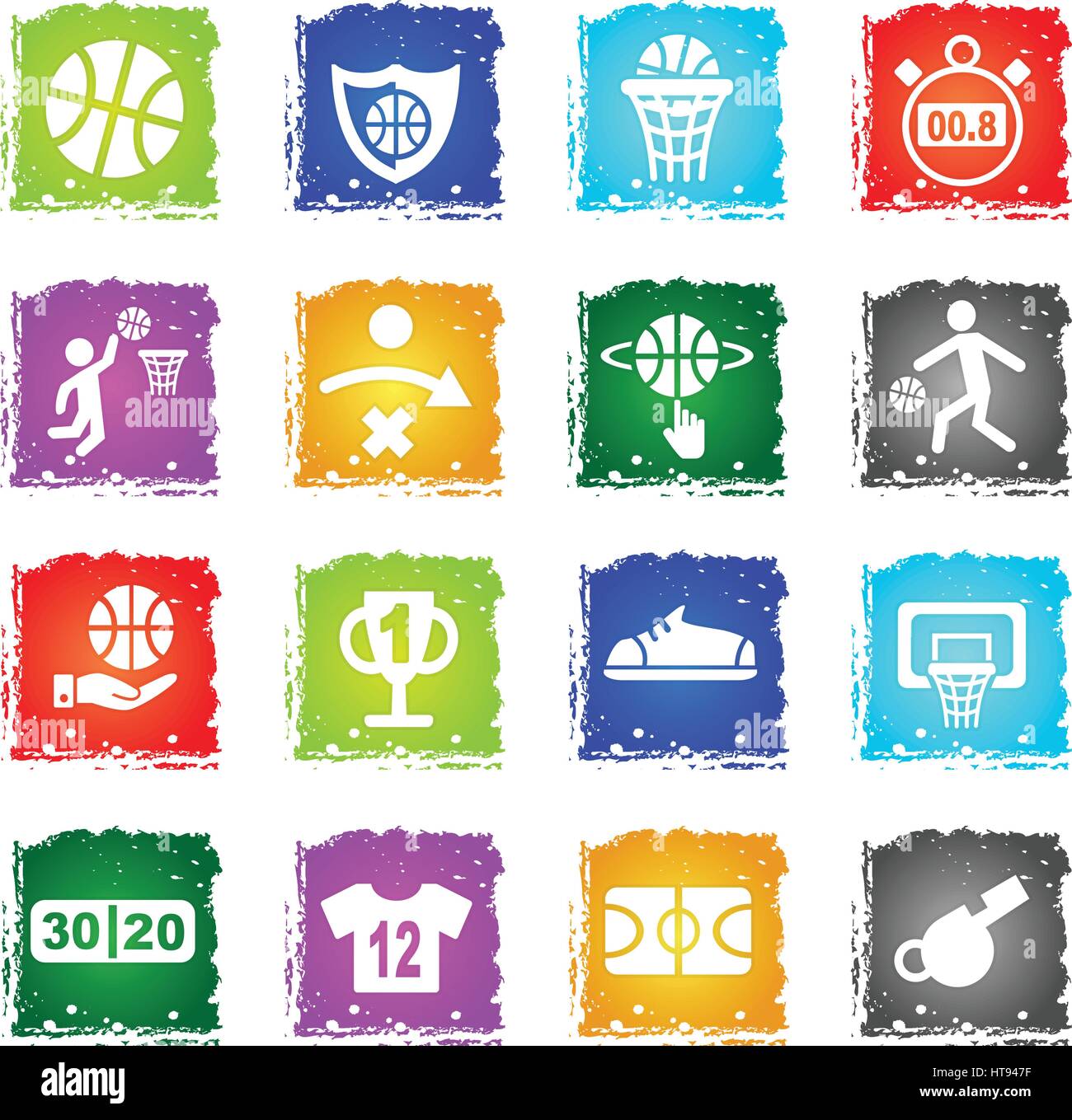 basketball web icons in grunge style for user interface design Stock ...