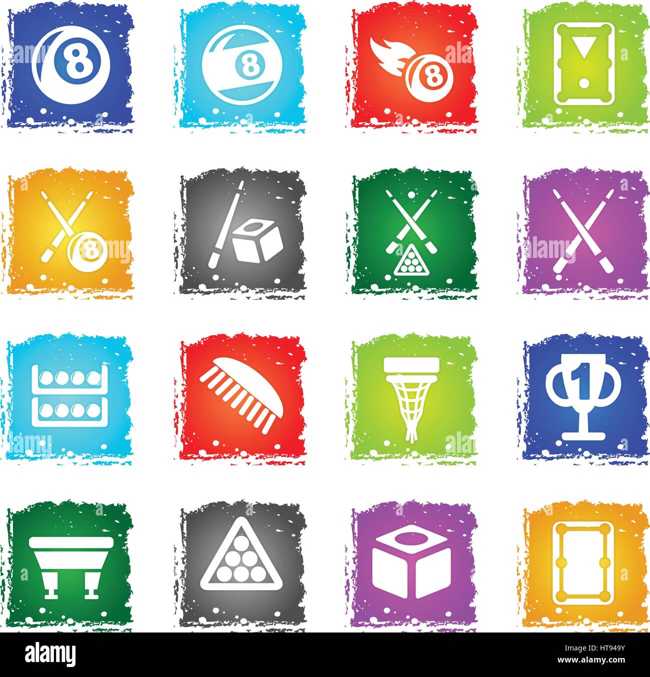billiards web icons in grunge style for user interface design Stock ...