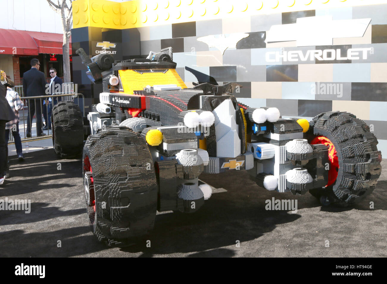 Lego Batmobile on display at the premiere of 'The Lego Batman Movie ...