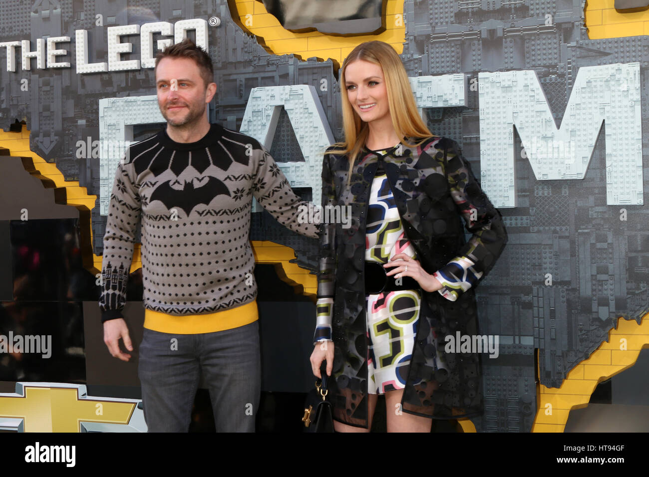 Chris Hardwick and Lydia Hearst attending the premiere of 'The Lego ...