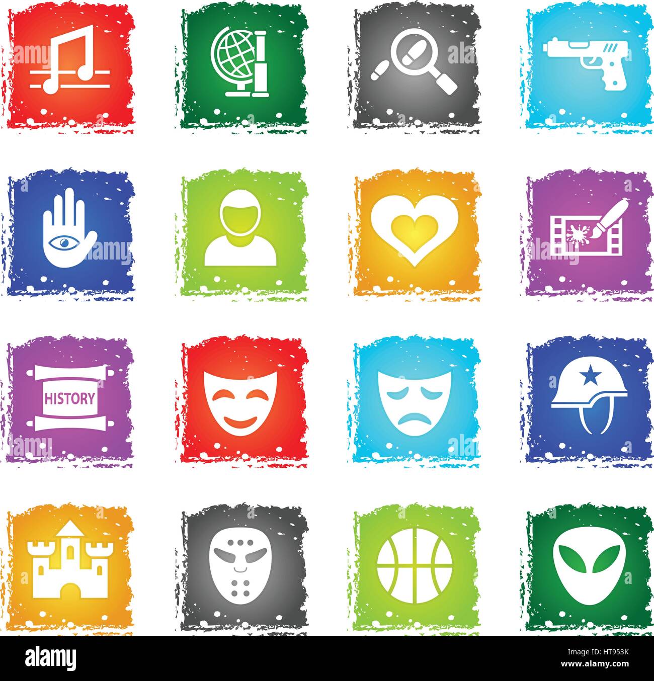 cinema genre web icons in grunge style for user interface design Stock ...