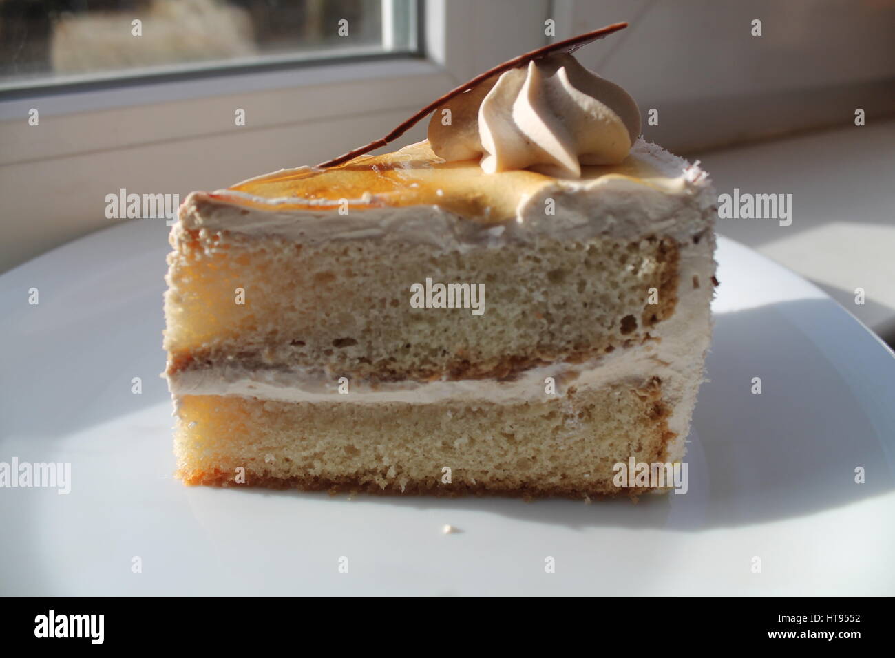 beautiful colorful cream cake with jelly and chocolate decorated fresh ...