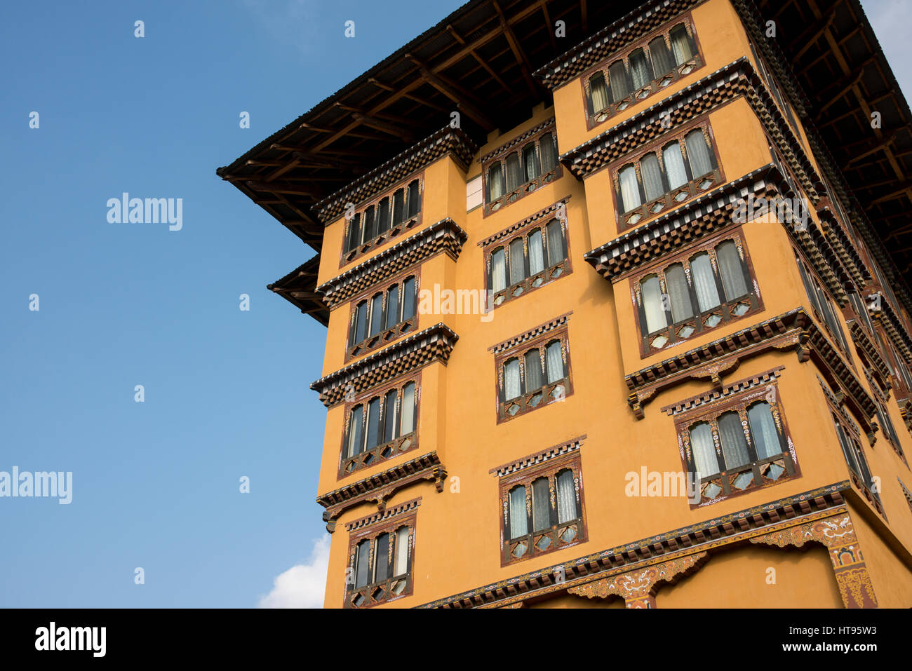 Bhutan, Thimphu, capital of Bhutan. Five-star luxury Taj Tashi Hotel ...