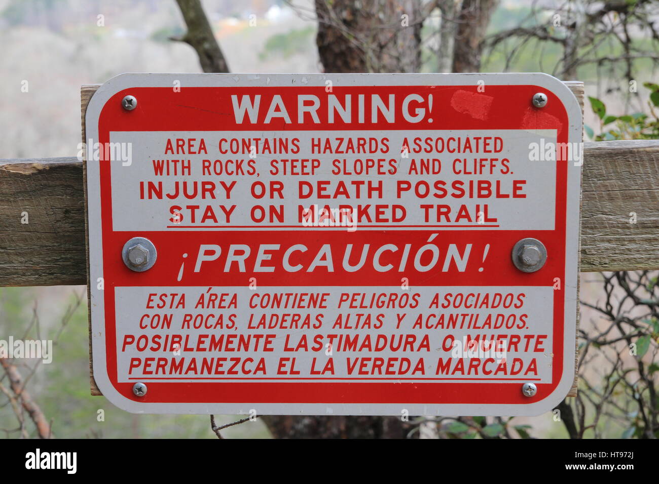 Warning Stay on Marked Trail Sign Stock Photo - Alamy