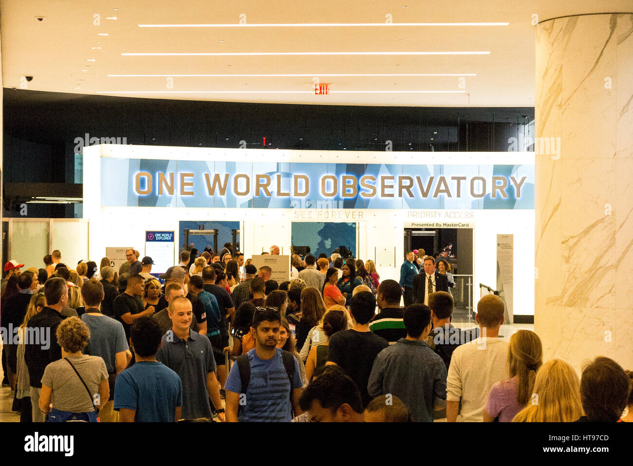 Inside look at the main entrance to the One World Observatory with view ...