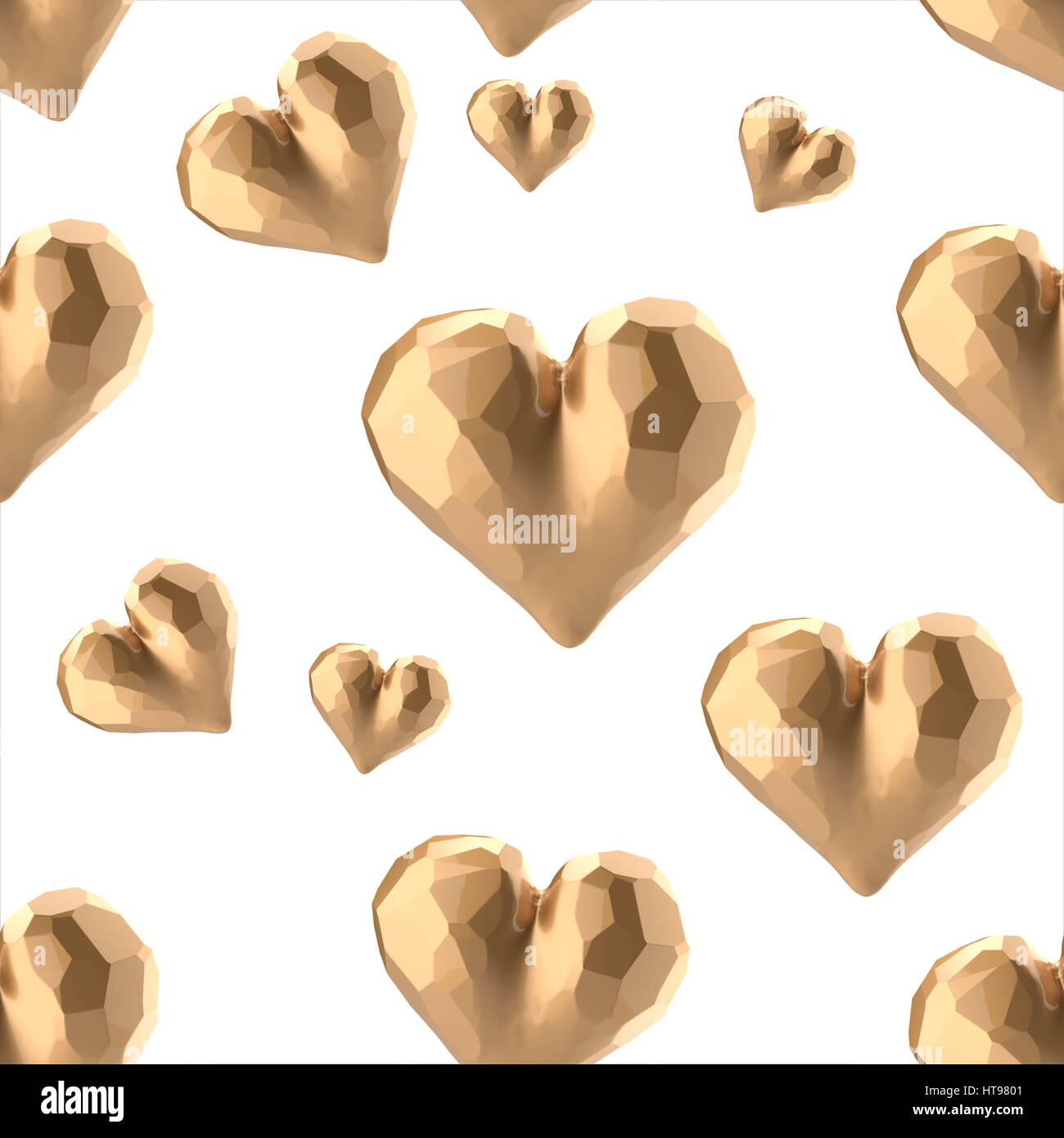 glossy gold angular chopped hearts with reflections isolated on bright ...