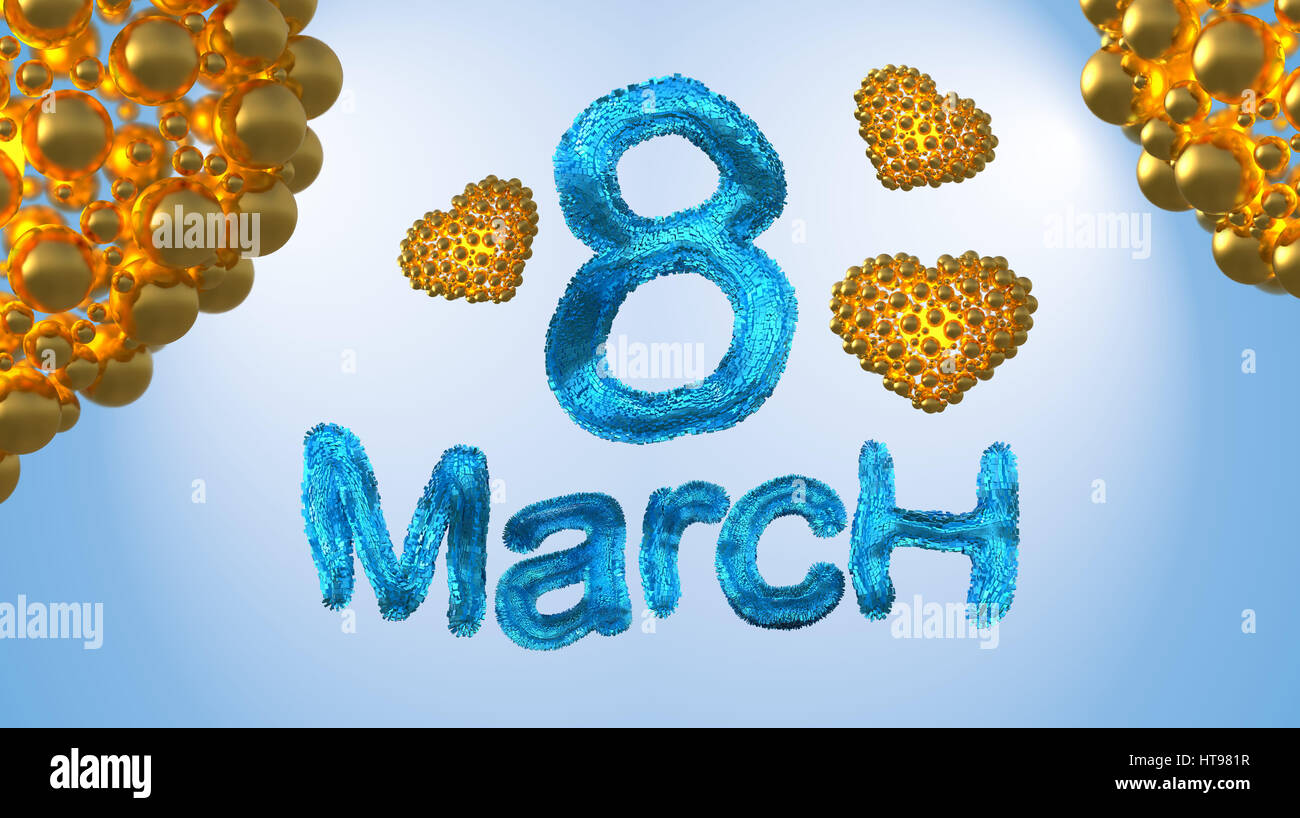 8 March symbol. Figure of eight made of blue city blocks or fur flying ...