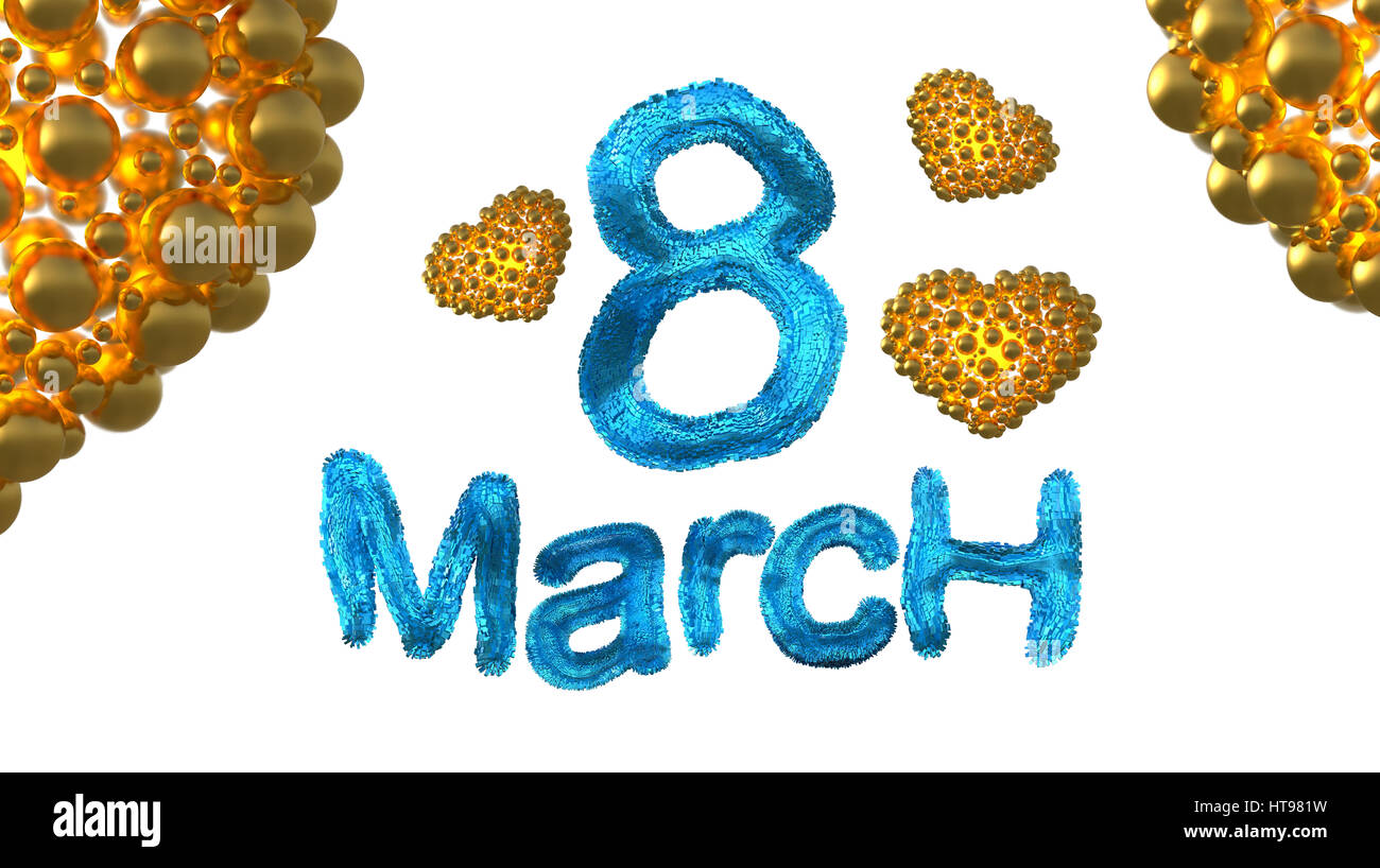 8 March symbol. Figure of eight made of blue city blocks or fur flying ...