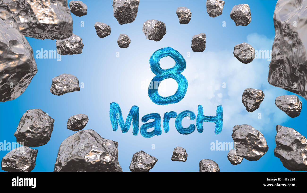 8 March symbol. Figure of eight made of blue city blocks or gur flying ...