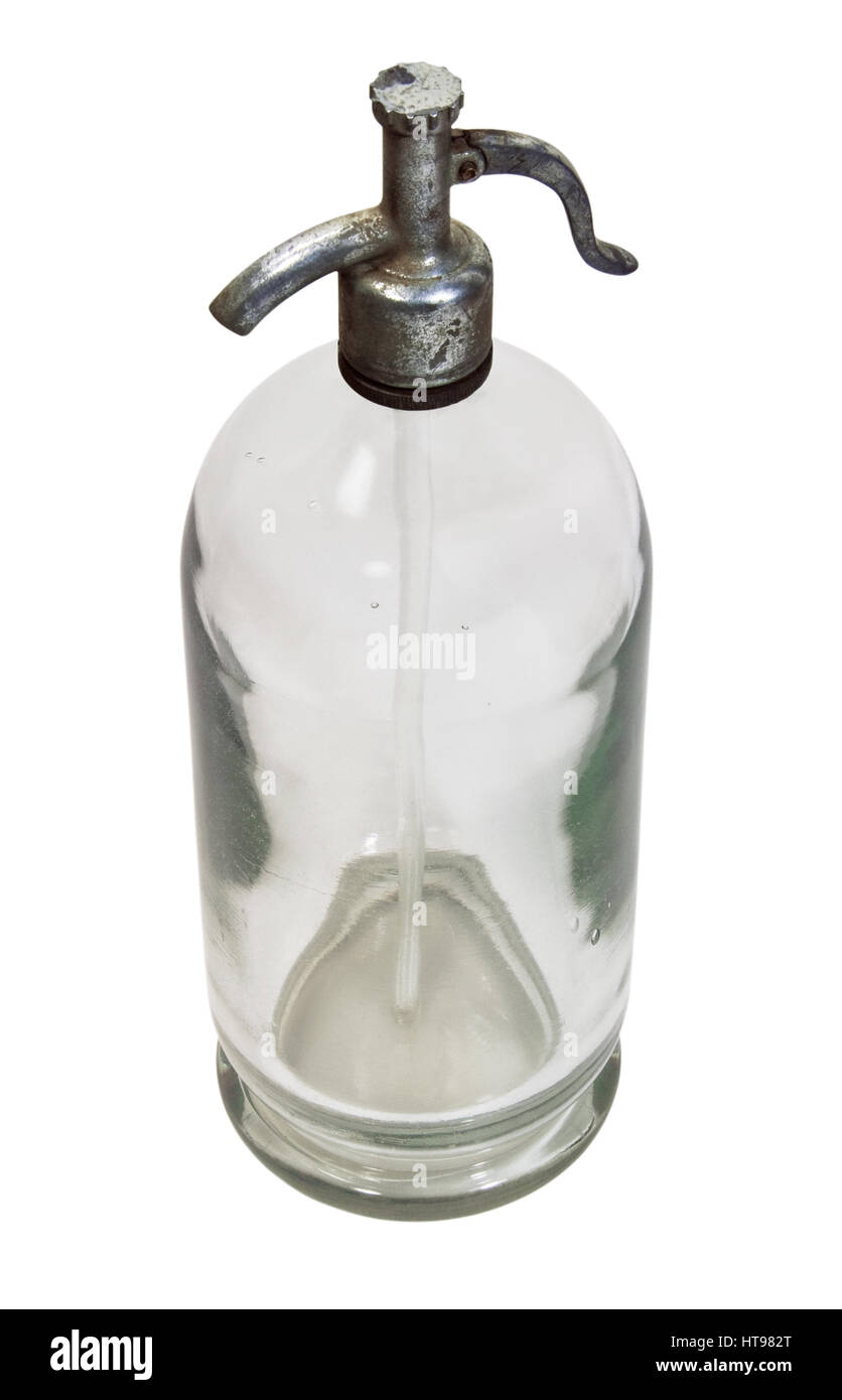 Old glass siphon bottle isolated on white background Stock Photo - Alamy