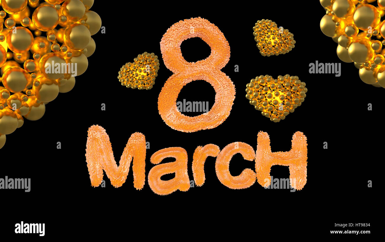8 March symbol. Figure of eight made of an orange fur flying in the air ...