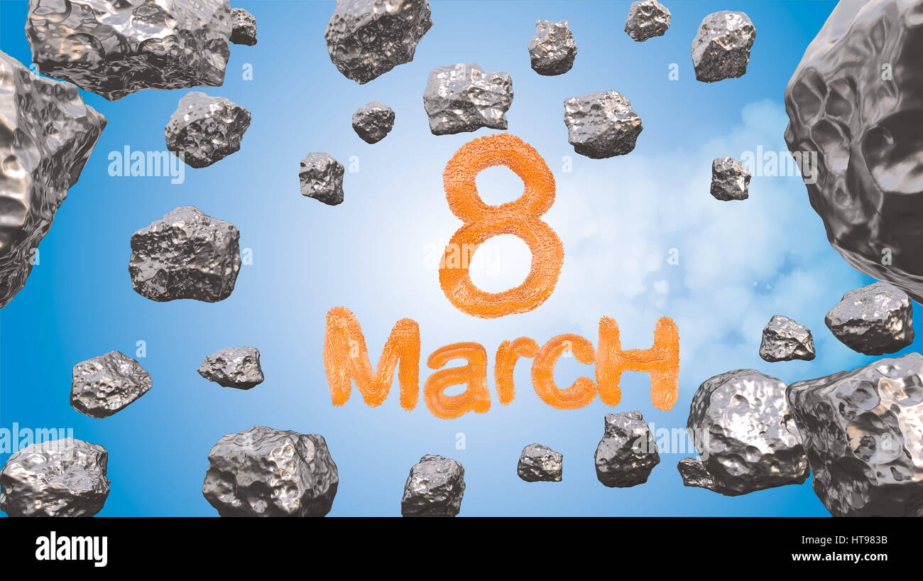 8 March symbol. Figure of eight made of an orange fur flying in the ...