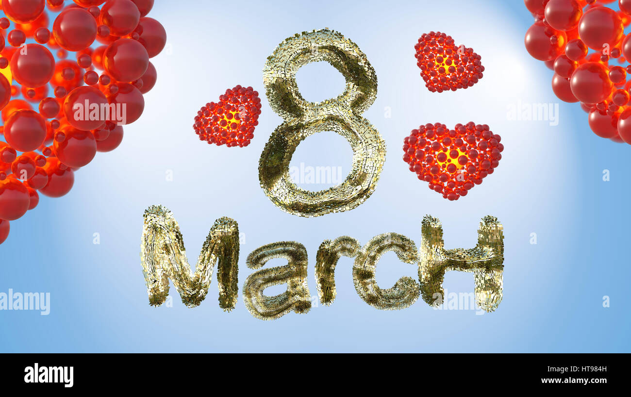 8 March symbol. Figure of eight made of golden city blocks or fur ...