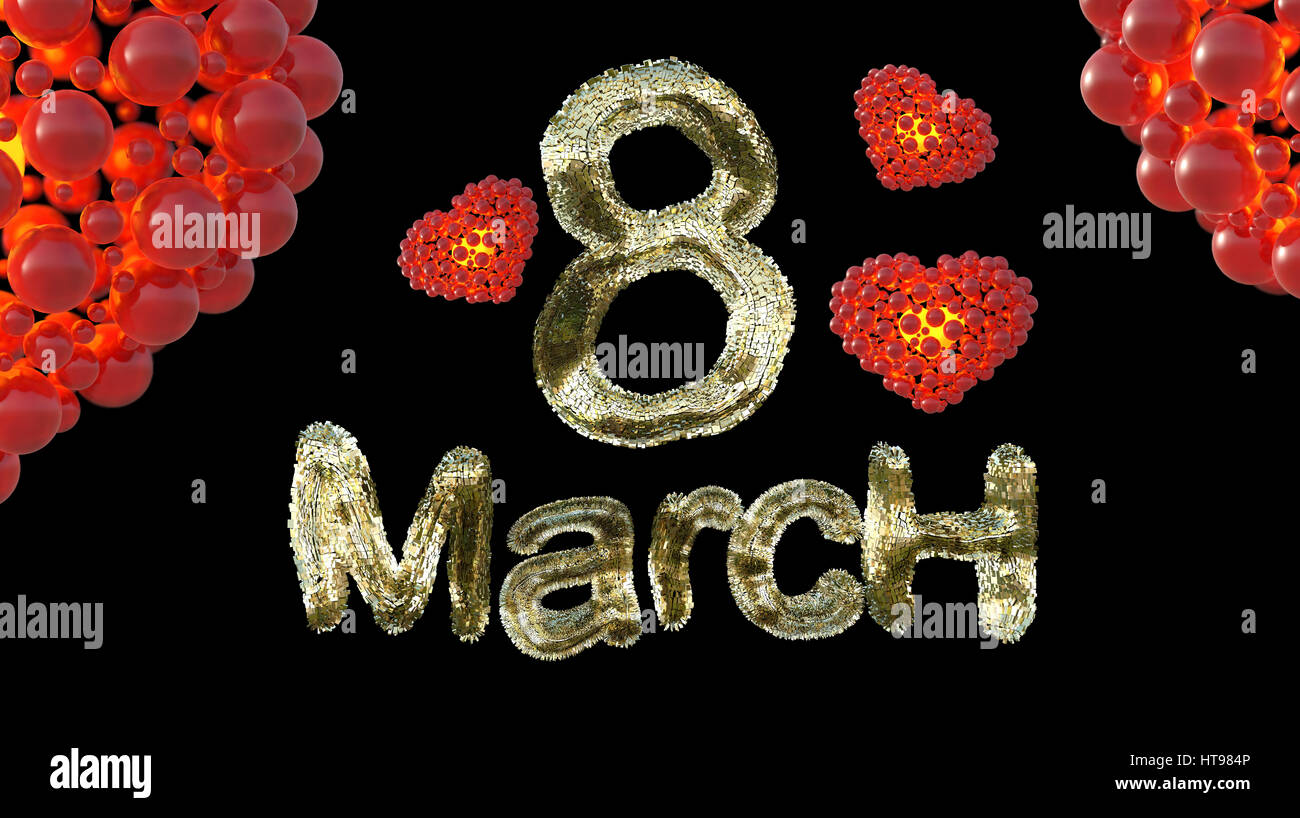 8 March symbol. Figure of eight made of golden city blocks or fur ...