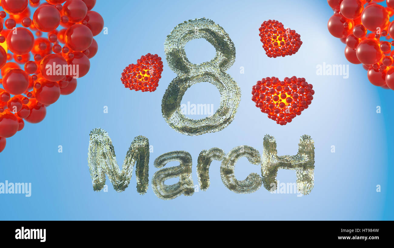 8 March symbol. Figure of eight made of golden city blocks or fur ...